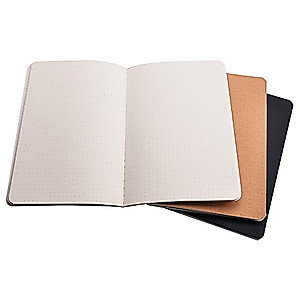 newestor Set of 3 A5 Dotted Notebook/Travel Journal - 5.5 x 8.25 Dot Grid Paper for Bullet Notes Journaling, Total 120 Sheets/240 Pages, Black/White/Kraft Brown Cover