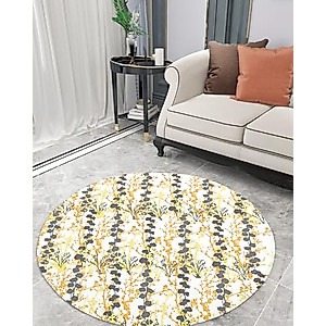 Multicolor Branches Fluffy Round Area Rug Carpets 5ft, Plush Shaggy Carpet Soft Circular Rugs, Non-Slip Fuzzy Accent Floor Mat for Living Room Bedroom Nursery Home Decor Botanical Plant Leaves Print