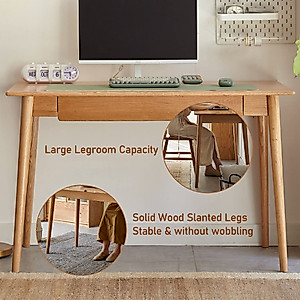 Bamskov 100% Solid Oak Wood Desk Office Desk with Drawers - Easy Assembly Small Desk with Drawers for Home Office and Dormitory (39.37"x 21.65"x 29.92")