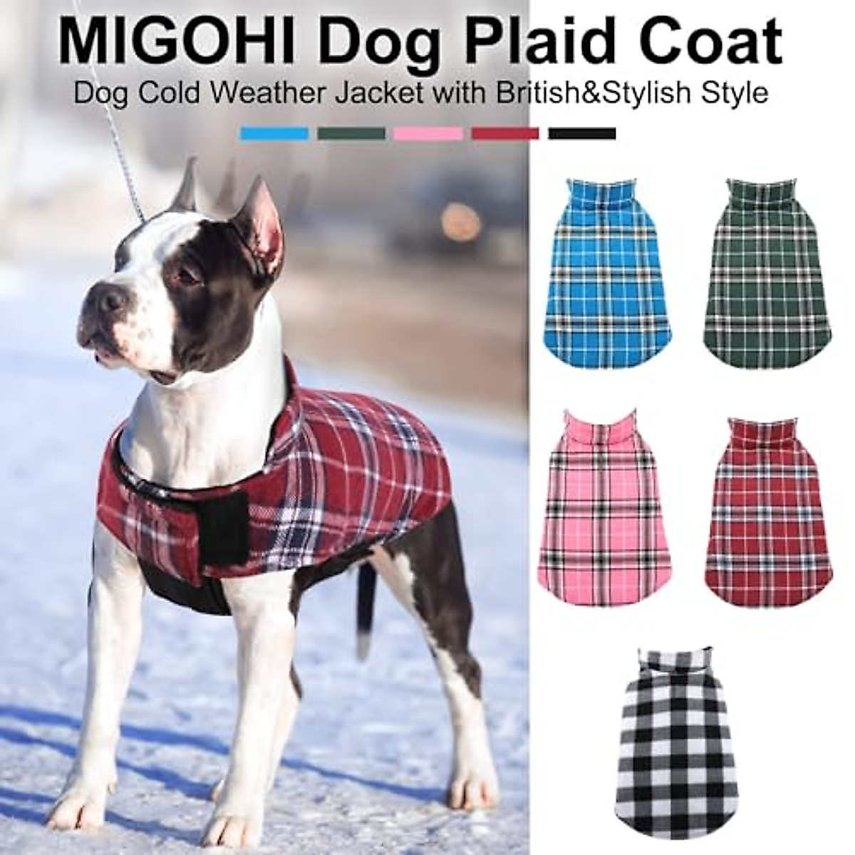 MIGOHI Dog Jackets for Winter, Reversible Dog Coat Windproof Waterproof Dog Winter Jackets for Cold Weather, British Style Plaid Dog Coats Warm Dog Vest for Small Medium Large Dogs, Red 2XL