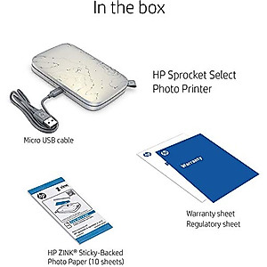 HP Sprocket Select Portable 2.3x3.4" Instant Photo Printer (Eclipse) Print Pictures on Zink Sticky-Backed Paper from your iOS & Android Device.