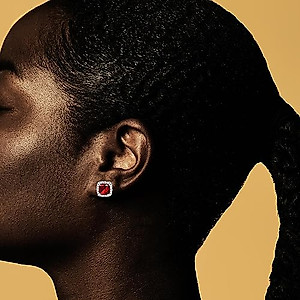 Jstyle 18K White Gold Plated Halo Stud Earrings 925 Sterling Silver Cubic Zirconia Stud Earrings Round Square Red Stud Earrings Set for Women Men CZ Birthstone Jewelry Gifts