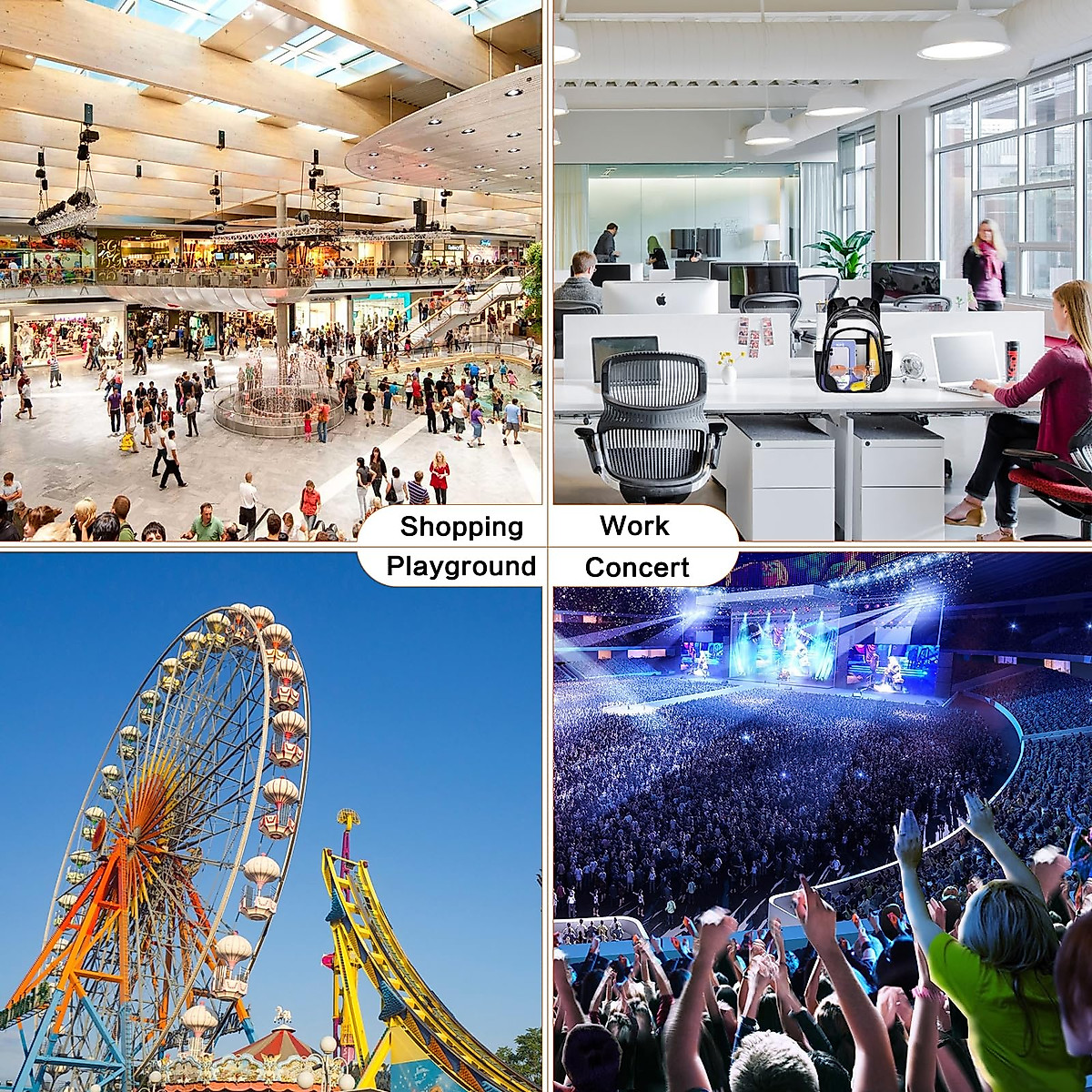 GEAMSAM Clear Mini Backpack Stadium Approved 12x12x6 Small Heavy Duty Transparent Backpacks See Through Bag for Sports Event Concert Festival Work Security - Black