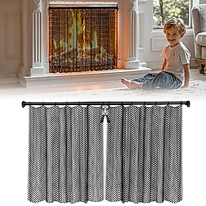 Fireplace Mesh Screen Curtain with Adjustable Rods, 2 Pack Decorative Spark Guard Chain, Easy-to-Install Hanging Replacement Screens for Wood Burning Fireplaces (22" H x 27.5" W)