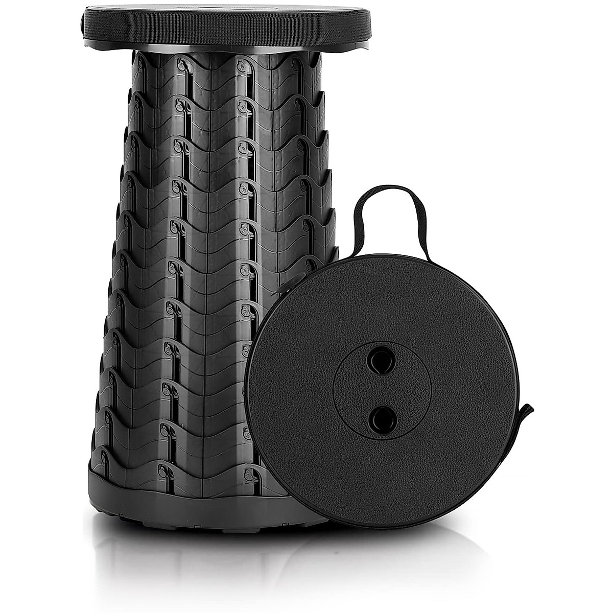 KPR Upgraded Portable Retractable Folding Stool, Collapsible Telescoping Foldable Camping Stool Lightweight Yet More Sturdy for Outdoor Fishing Hiking Gardening BBQ Travel, Max Load 600lbs