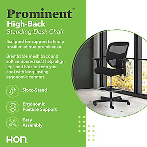 HON Prominent Standing Desk Stool Adjustable Tall Office Chair with Foot Rest, High Back Support, Arms - Standing Desk Chair Ergonomic Office Chair Counter Height Drafting Chair Swivel Rolling Wheels