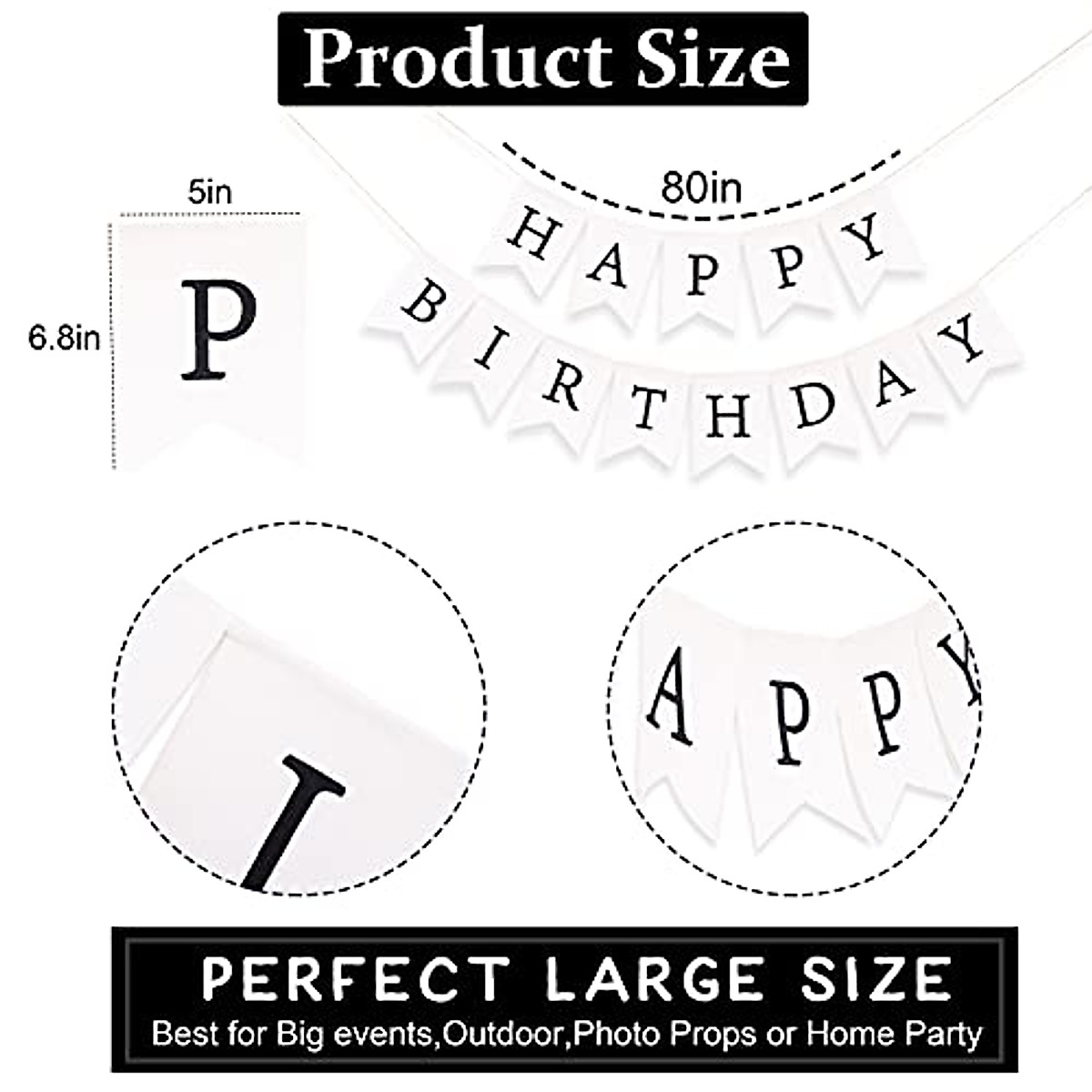 White Happy Birthday Banner - White Linen Banner , Birthday Party Banner Black , Best Birthday Gift , Black and White Birthday Banner , Birthday Party Drop Sign , Party Photo Backdrop