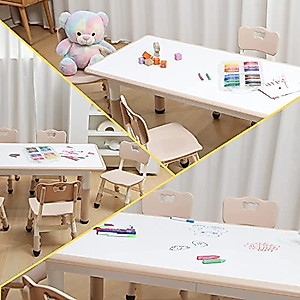 ALBSEOY Kids Table and Chair Set, Toddler Daycare Table and Chairs for Boys and Girls Age 2-12, Height Adjustable Table with 6 Seats, Preschool Table, Kids Table for Classrooms/Daycares/Homes