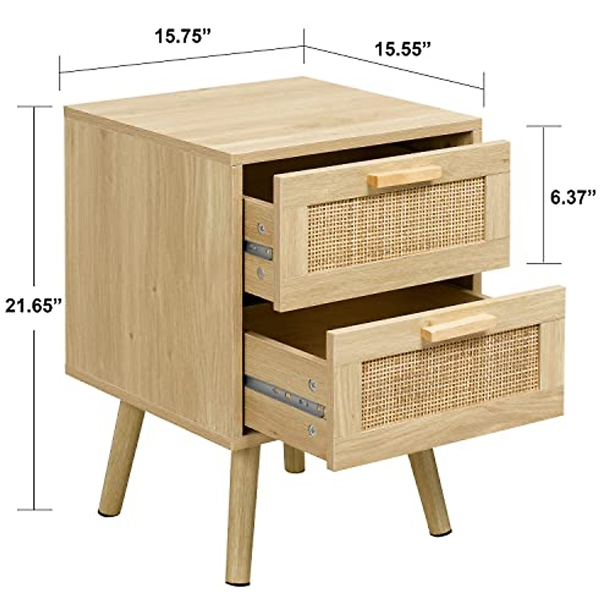 Finnhomy Nightstand, End Table, Side Table with 2 Hand Made Rattan Decorated Drawers, Nightstands Set of 2, Wood Accent Table with Storage for Bedroom, Natural, 2 Pack
