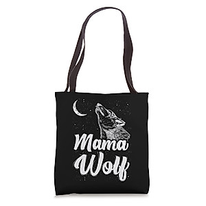 Mama Wolf And Moon, Momma Wolf Howling, Funny Animal Tote Bag