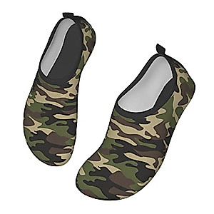 Green Brown Camo Camouflage Print Water Shoes for Womens Mens Non-Slip Barefoot Shoes Quick-Dry Beach Swim Shoes