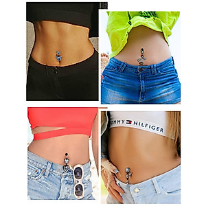 Eakxnig 14G Belly Button Ring Stainless steel Dangle Belly rings Snake Glow Dark Round Cubic Zirconia Navel Barbell Body Piercing Jewelry For Women 3/8inch 10mm silver,rose,purple,black men belly ring