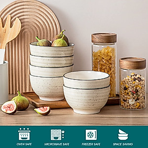 vancasso Bonbon 24oz Stoneware Cereal Bowls 5.5 Inch Microwave & Dishwasher Safe Lead-free Soup Bowls Beige Bowls Set of 6 Kitchen Bowl for Pasta Oatmeal Salad Dessert