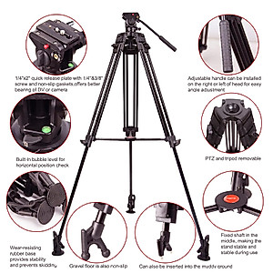 Video Tripod System, Regetek 72 Inch Professional Heavy Duty Aluminum Adjustable Photography Camera Tripod Stand with 360 Degree Fluid Drag Pan Head & Carry Bag for for Canon Nikon DV DSLR Camcorder
