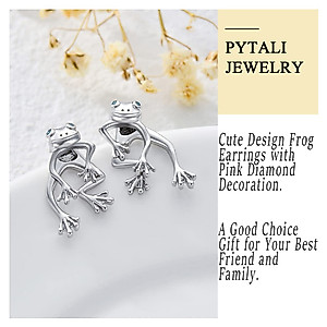 PYTALI Frog Earrings 925 Sterling Silver Stud Earrings Cute Fun Funny Earrings Animal Earrings Frog Jewelry for Women (Aquamarine Eyes)