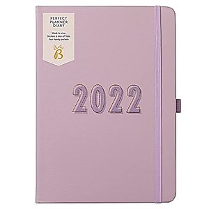 Busy B Perfect Planner A5 Week to View Diary January to December 2022 - Lilac Faux Leather Week to View Planner with Stickers & Tear-Out Lists