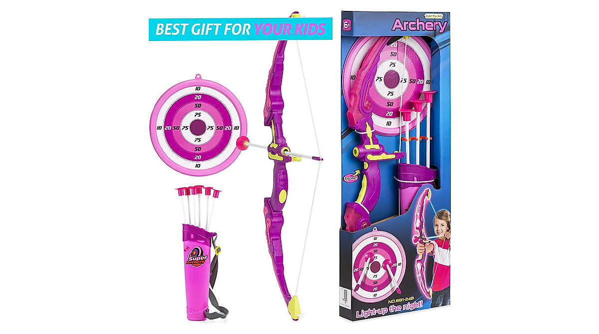 Pink LED Kids Bow & Arrow Set | Safe Archery Toy for Girls