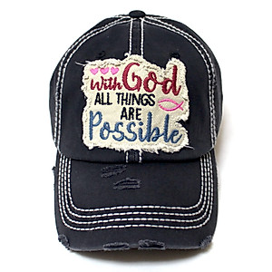 Women's Christian Ballcap with God All Things are Possible Faith Patch Embroidery Monogram Hat, Black