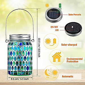 3 Pieces Solar Powered Mosaic Lights, Outdoor Hanging Solar Lantern Lamp Waterproof Table Lamp Mosaic Night Light for Tree, Garden, Patio, Party, Yard, Outdoor, Indoor Decorations (Blue)