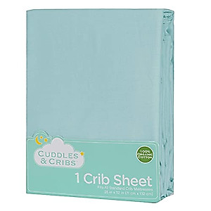 Cuddles & Cribs 1 Pack Organic Cotton Fitted Crib Sheet (Solid Blue, 1 Pack)