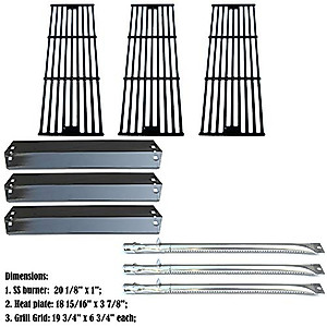 Direct store Parts Kit DG153 Replacement for Chargriller 3001,3008,3030,4000,5050,5252; King Griller 3008,5252 Gas Grill (SS Burner + Porcelain Steel Heat Plate + Porcelain Cast Iron Cooking Grid)