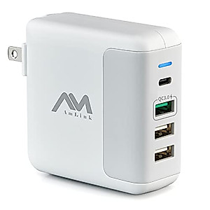 USB C Charger 40W, Amlink 4 Port USB Wall Charger, QC 3.0 Fast Charging Block, USB Charger with Foldable Plug Power Adapter for iPhone 14/14 Pro/14 Pro Max/13/13Pro, iPad, Airpods, Galaxy, Note, Pixel