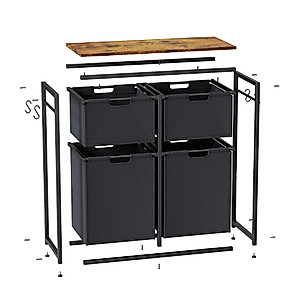 Monesti Laundry Hamper, Laundry Basket with Storage Rack, 4 Pull Out and Removable Laundry Sorter Bags. 50 Gallons (190 Liters), Laundry Hamper with 4 S-Hook for Bathroom, Bedroom Laundry Room.