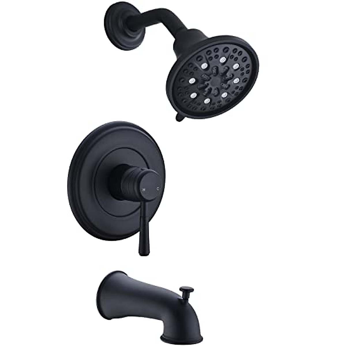 Matte Black Tub Shower Trim Kit Pressure Balance Shower Faucet Set 7 Function Powerful Shower Head with Diverter Bathtub Spout (Brass Rough-In Valve Included)