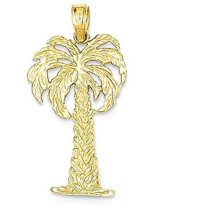 IceCarats 14K Yellow Gold Palm Tree Necklace Summer Beach Pendant Tropical Charm 28mm x 13.5mm Only