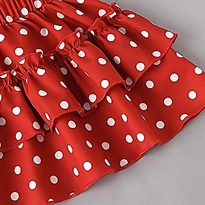 2Pcs Toddler Baby Girls Cold-Shoulder Polka Dot Print Pullover Crop Tops Ruffled Pleated Mini Skirt Outfit Set (Wine Red, 4-5 Years)