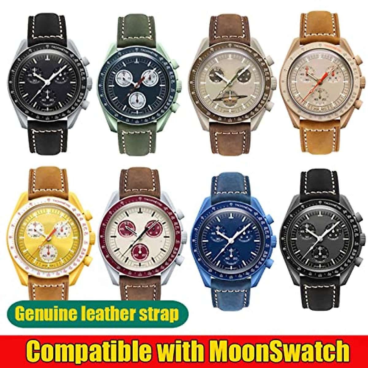 Bands for Moonswatch Watch,Leather Strap Compatible with Omega X Swatch Moonswatch Speedmaster/Rolex/SEIKO Etc 20mm Watch,Quickly Release Swatch Omega Moonswatch Leather Replacement Band