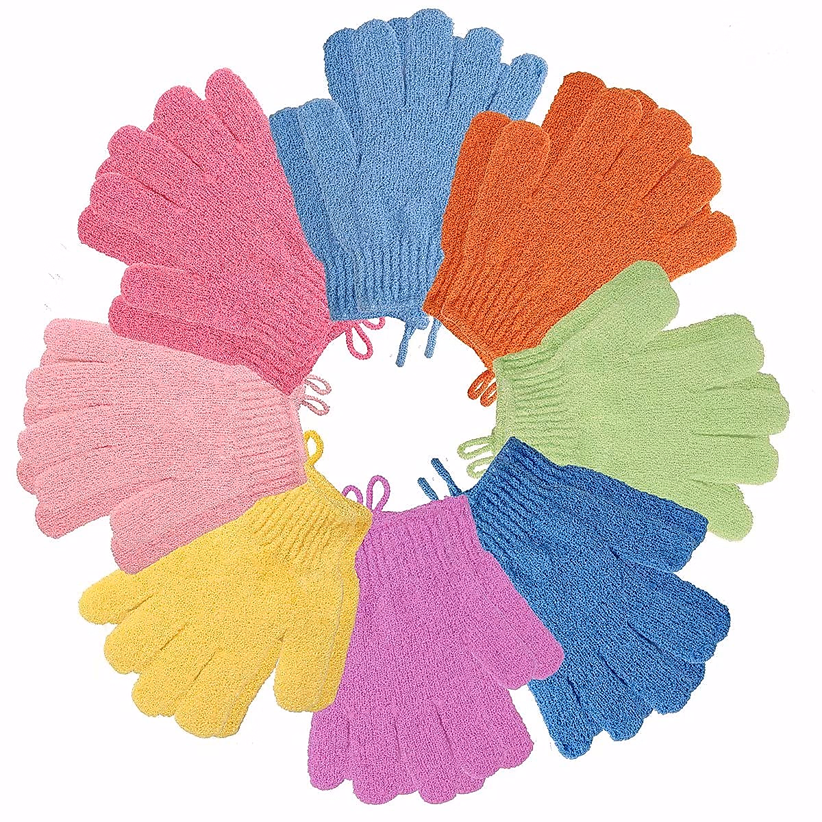 8 Pairs Exfoliating Bath Gloves - Exfoliating Gloves with Hanging Loops for Shower, Spa, Massage - Scrubs Exfoliator Mitt for Body, Face, Hand and Foot - Exfoliation Accessories for Men and Women