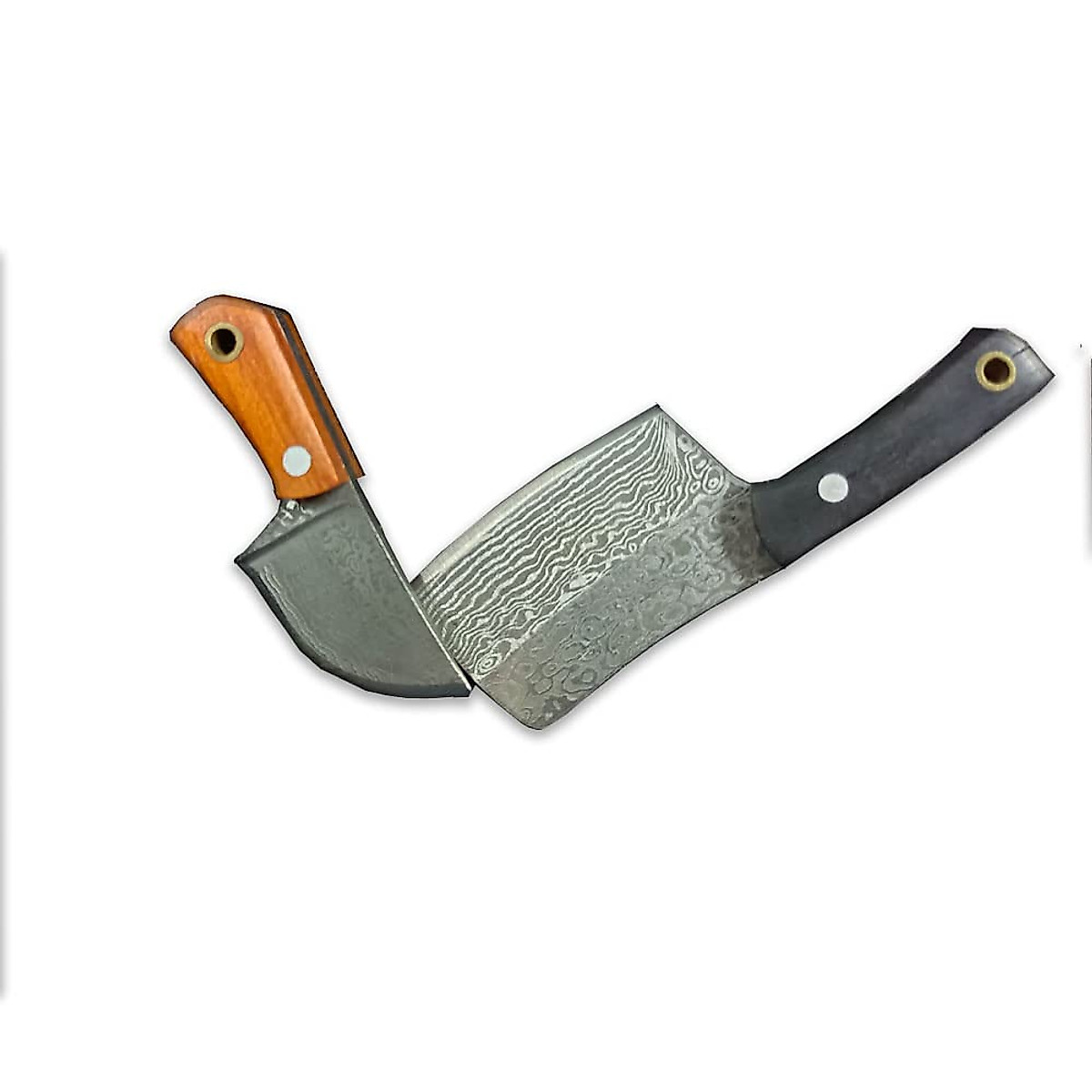 KOWAKA Mini Pocket Knives Set of 2, Damascus pattern Tiny Knife with Sheath, Miniature Chef Knife Keychain Box 2pcs Cutter Package Opener Pendant Decoration (Damascus pattern)