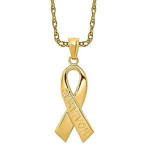 IceCarats 14K Yellow Gold Survivor Ribbon Necklace Charm Pendant 26mm Only