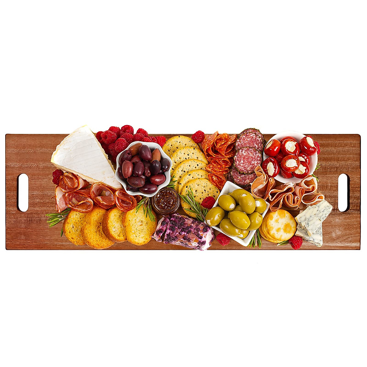 36" Acacia Wooden Charcuterie Boards with Handles, Extra Long Cheese Serving Board for Appetizers Food, Cutting Board Bread Meat Display Kitchen Decor