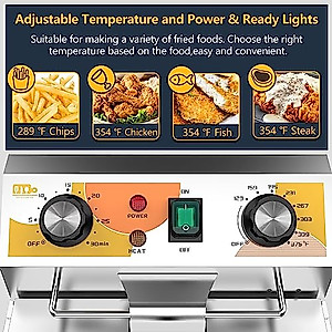 Festa Essential 13.6QT Electric Deep Fryer with 6L(6.5QT)Frying Basket&Lid,1750W Stainless Steel Commercial Countertop Single Tank Oil Fryers with Temperature Control&Timer for Home Kitchen Restaurant