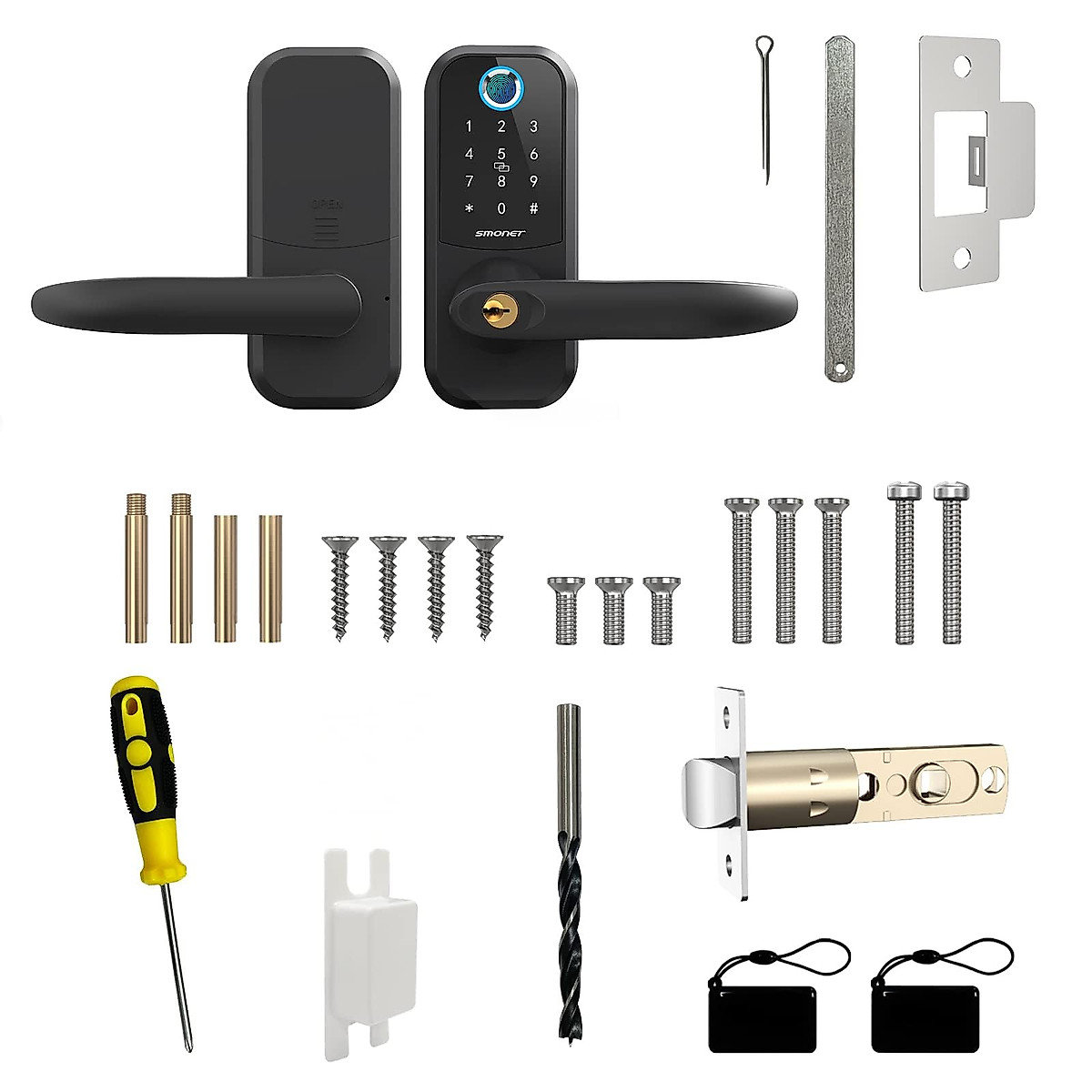 Smart Lock,SMONET Fingerprint Door Lock with Keypad,Keyless Entry Door Lock with Handle,Wireless Electronic Bluetooth Digital Auto Door Lock with Free APP Key Fob Passcode,Smart Locks for Front Door