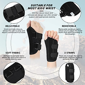 Konohan 2 Pcs Wrist Brace for Kids Youth Carpal Tunnel Black Splints Wrist Brace Night Support with Adjustable Compression Straps for Children Sports Sleep (Age 3-8)