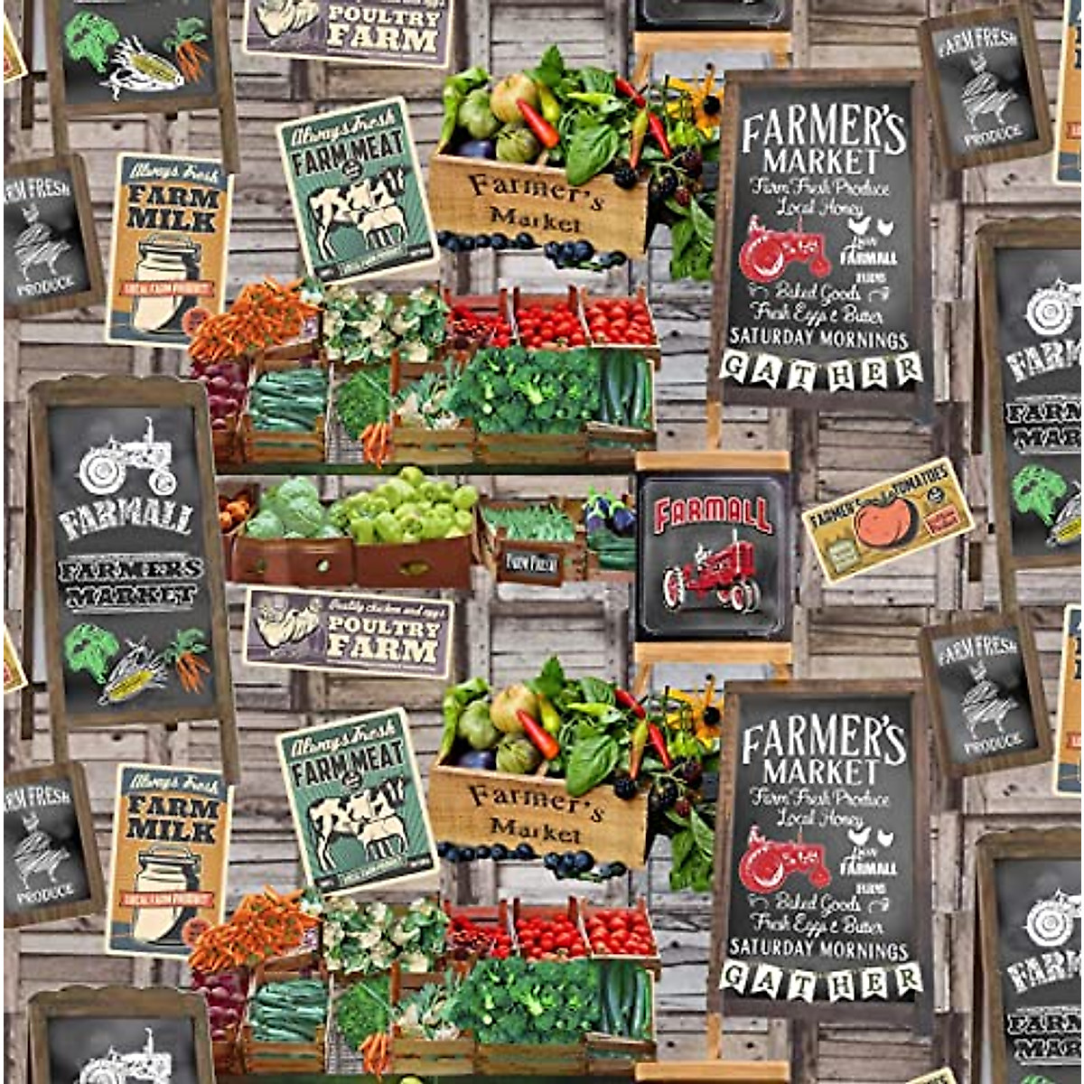 Farmall Tractor Cotton Fabric by Sykel-Licensed Farmall Farm to Table Farmers Market Cotton Fabric