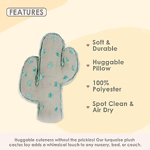 Mon Ami Soft Plush Cactus Toy, Turquoise, 1Pc, Green - 19", Huggable Cactus Shaped Pillow, Decorative Accessory Cushion for Nursery, Child’s Bed/Couch