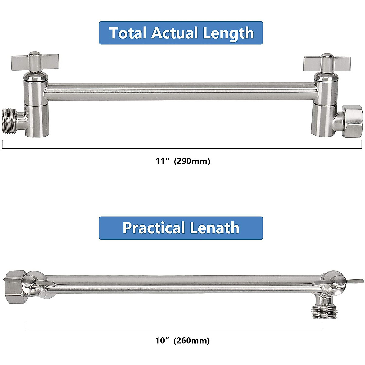 Adjustable Shower Arm Universal Connection, NearMoon Solid Brass Shower Extension Arm, Adjust Angle to Upgrade Shower Experience, Easy to Install, Anti-leak (Chrome Finish)
