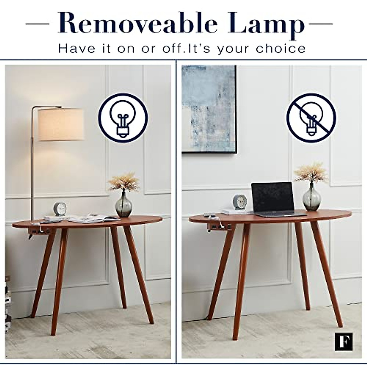 FENLO Future Oval - 45.5" Mid-Century Desk with Charging Station, Home Office Desk with USB, USB-C, and Power Outlet, Smart Work Table for Home Office, Round Table with USB Charging (Walnut)