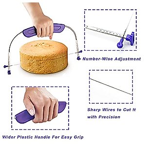 WAFJAMF Adjustable Cake Leveler Cutter, Professional Cake Slicer with Stainless Steel Wires and Handle for Leveling Tops of Layer Cakes Suitable for 10 Inch Cake