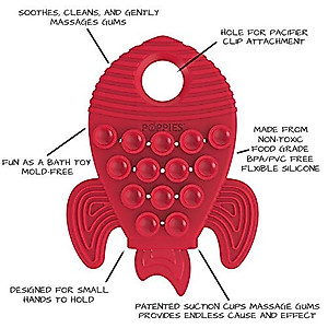 POPPIES Red The Rocket BPA-Free Silicone Suction Cup Teether, Sensory, Bath Toy