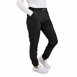 Green Town Women's Medical Nursing Jogger Slim Fit Scrub Pant GT Performance-Black-Small Petite