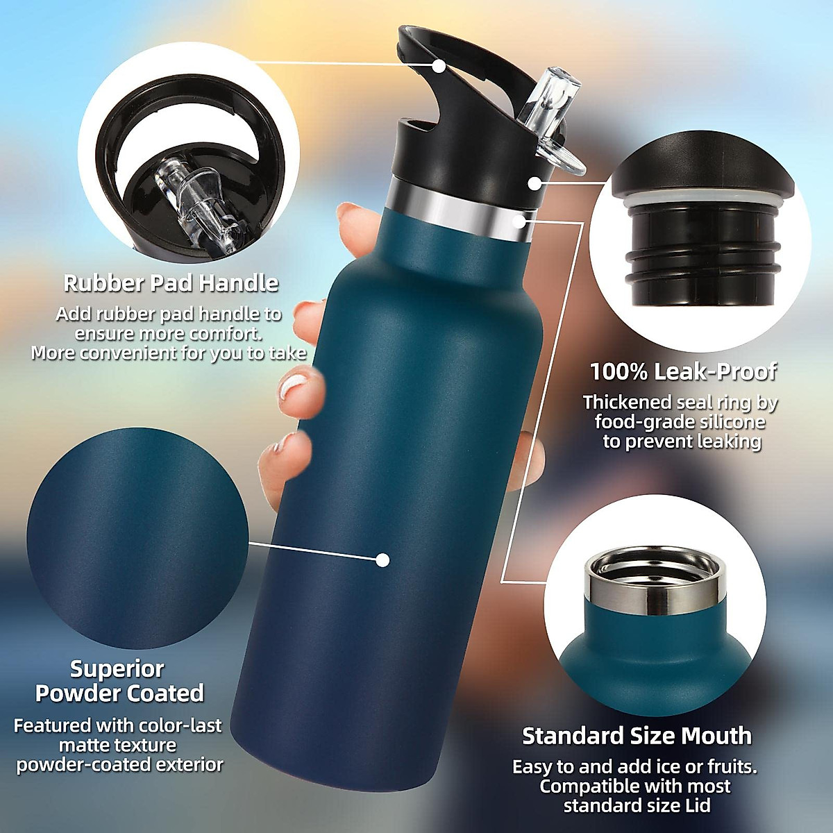 Volhoply 17oz Kids Insulated Water Bottle,Stainless Steel Water Bottles with Straw Lid,Reusable Metal Thermos Water Bottle,Double Wall Vacuum Sports School Water Flask Keep Cold(Dark Night,1 Set)