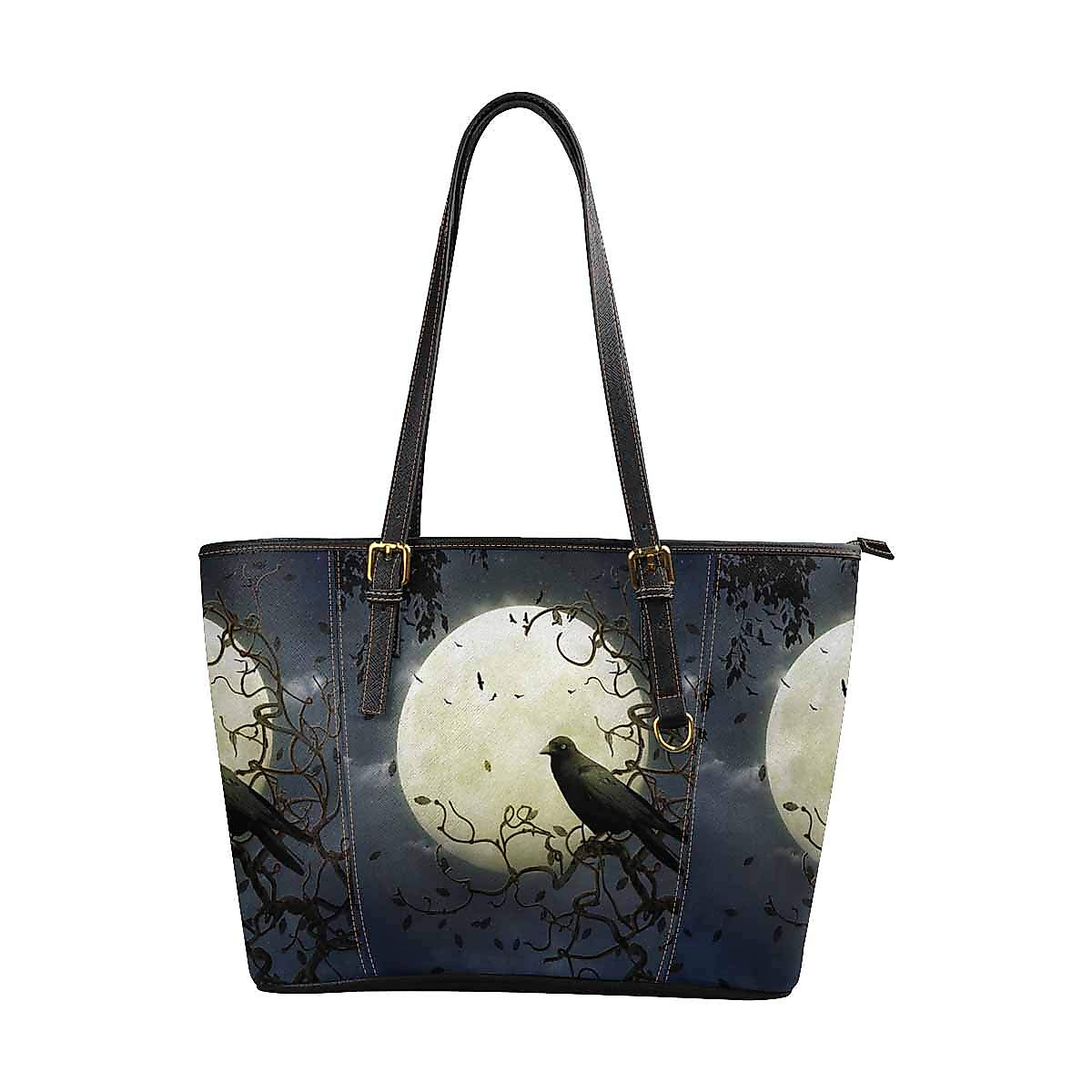 InterestPrint Womens Handbags Ladies Purses Shoulder Bags Tote Bag Crow and Moon at Night