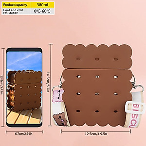 JGMLZK Cute Water Bottles with Straws, Creative Kawaii Biscuit Shaped Plastic Leakproof Juice Drinking Cup with Adjustable Shoulder Strap for School Outdoor Camping Sports BPA free(Coffee color)