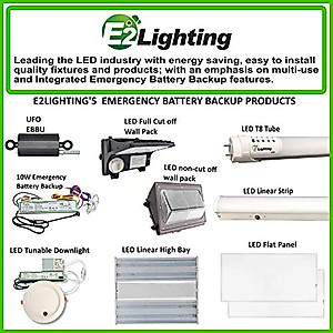 E2 Lighting Non Cut Off LED Wall Pack 30 watts with Emergency Battery Backup/photocell E2WP30W27V50K-EP, RoHs Compliant UL and DLC Certified LED Wall Packs Commercial, 5 Year Warranty