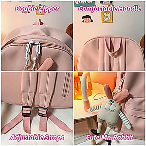 KOWVOWZ Kawaii Cute Aesthetic School Laptop Backpack with Accessories Plush Pendant for Teen Girls (White, without Mr. Rabbit)